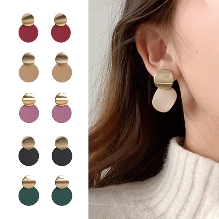 New Circle Round Metal Stud Earring Women | Daraz.pk