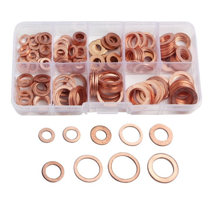 【Topnotch Store】200Pcs Sizes Copper orted Solid Copper Gasket Washers ...
