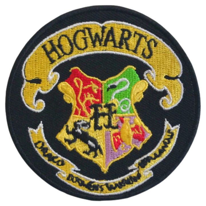 Harry Potter Hogwarts Yellow on Black Round Embroidered Iron On patch ...