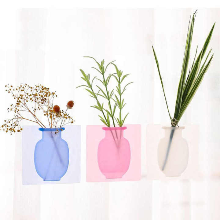 New Silicone Adhesive Vase Wall Hanging Flower Pot Magic Flower Flower ...