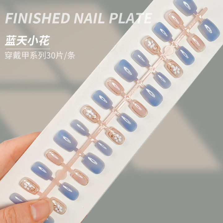30 pieces of short gilt floral blue pink post-game wearable nail ...