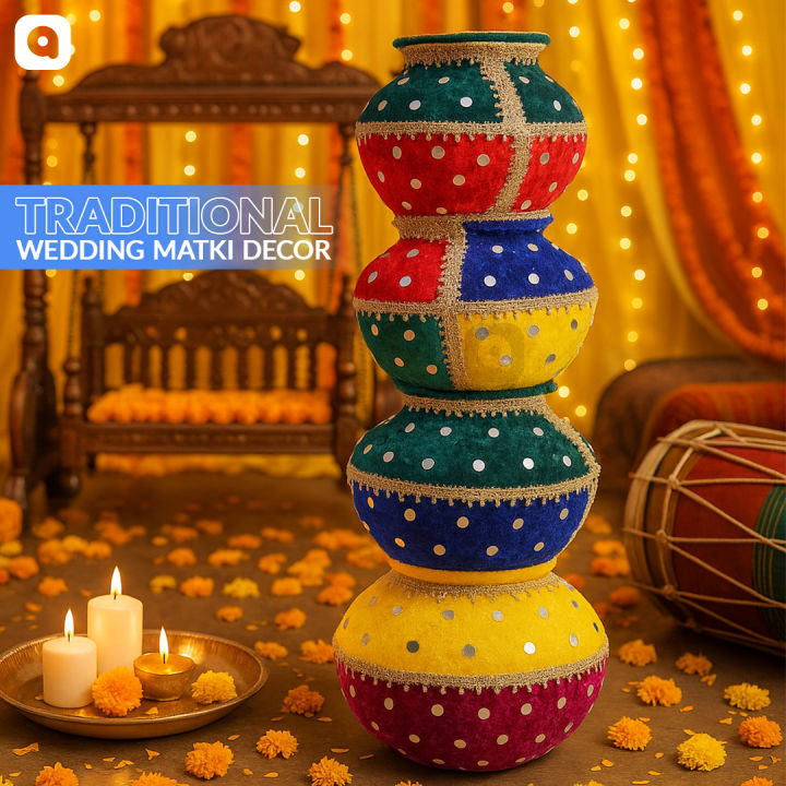 Wedding Velvet Matki – Decorative Matki for Mehndi Events Shaadi Decor ...