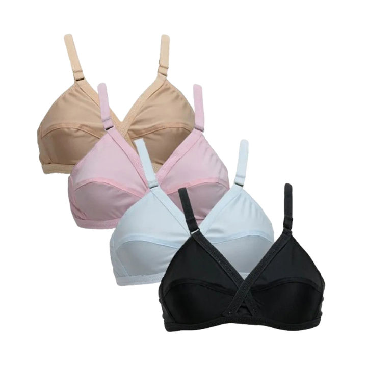 Linmart Pack Of 4 Soft Cotton Plain Ladies Multi colors Bra For Girls ...