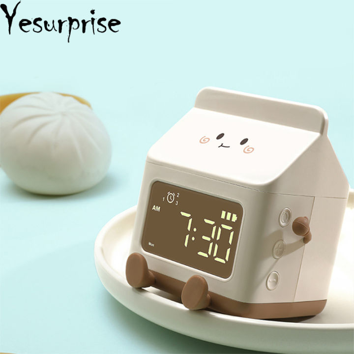 Yesurprise Cartoon Milk Box Alarm Clock Time/temperature/date Display ...