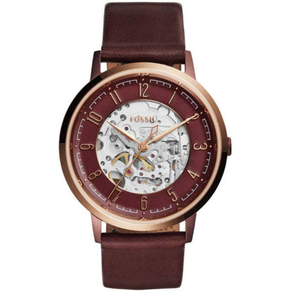 Fossil Vintage Muse Brown Leather Strap Red Dial Automatic Watch for ...