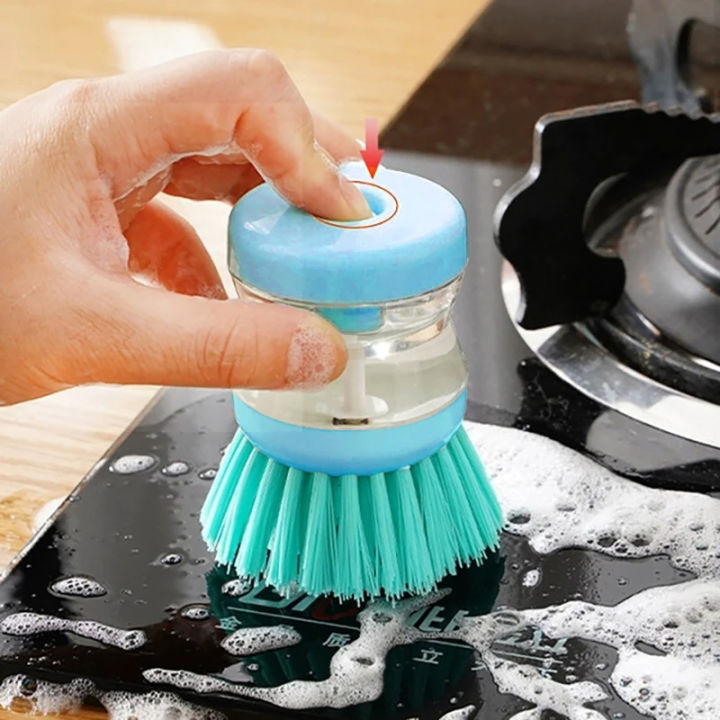 2 in 1 Kitchen Brush with Liquid Soap, Household Cleaning Brushes for ...