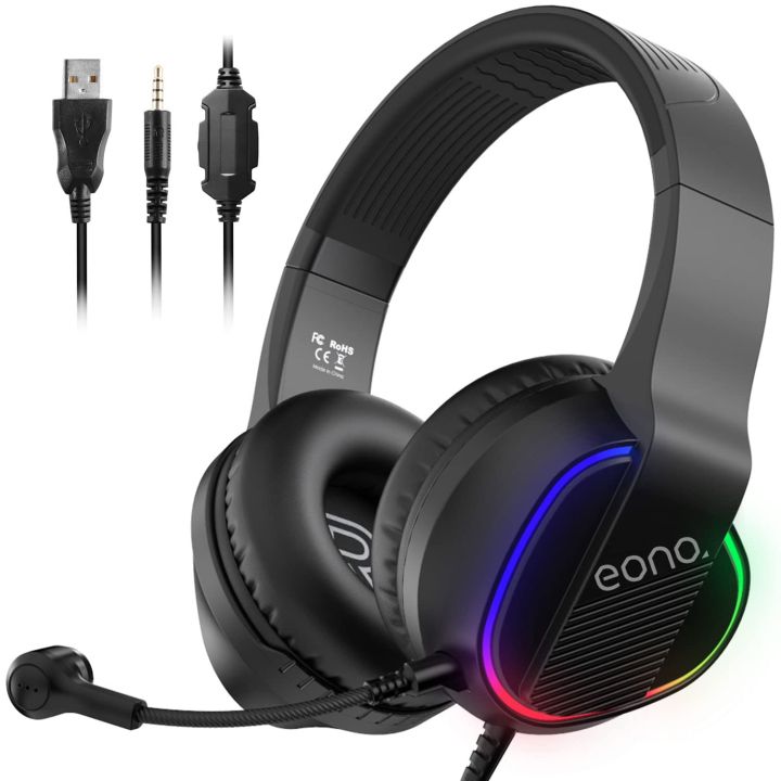 Eono PC Gaming Headphones Surround Sound with Boom mic, Stereo Sound Wired Over Ear Headphones ...