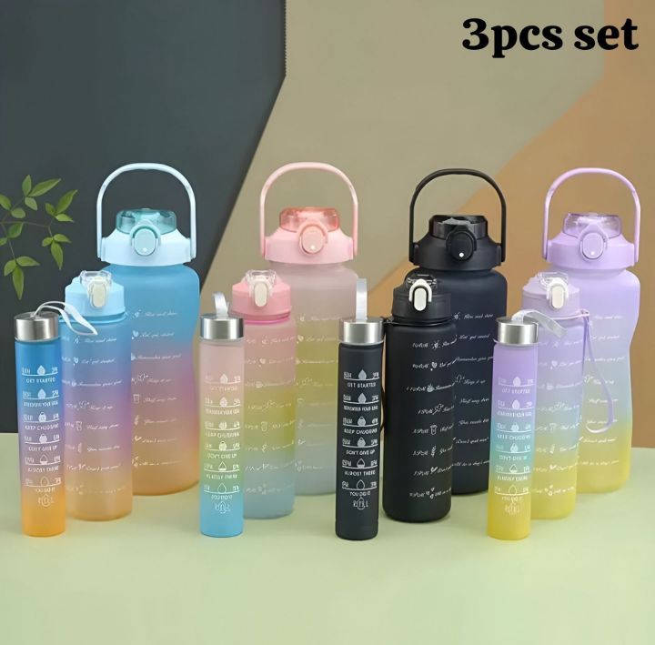 Set of 1 | 3 PCS Water Bottles With Straw, 2000ml, 750ml, 280ml Motivational Sport Water Bottles ...