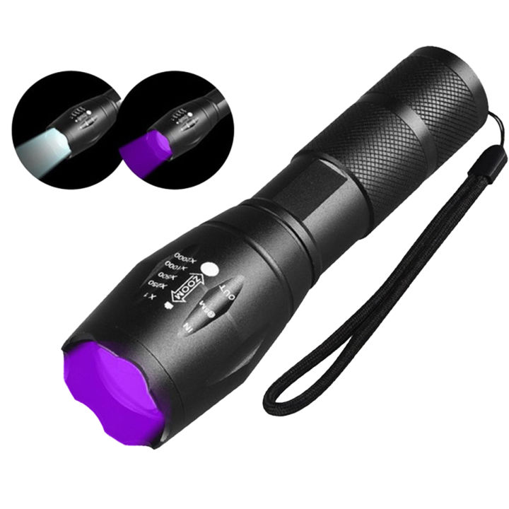 Ultraviolet Purple White Dual Light LED Flashlight Zoom Fluorescent ...