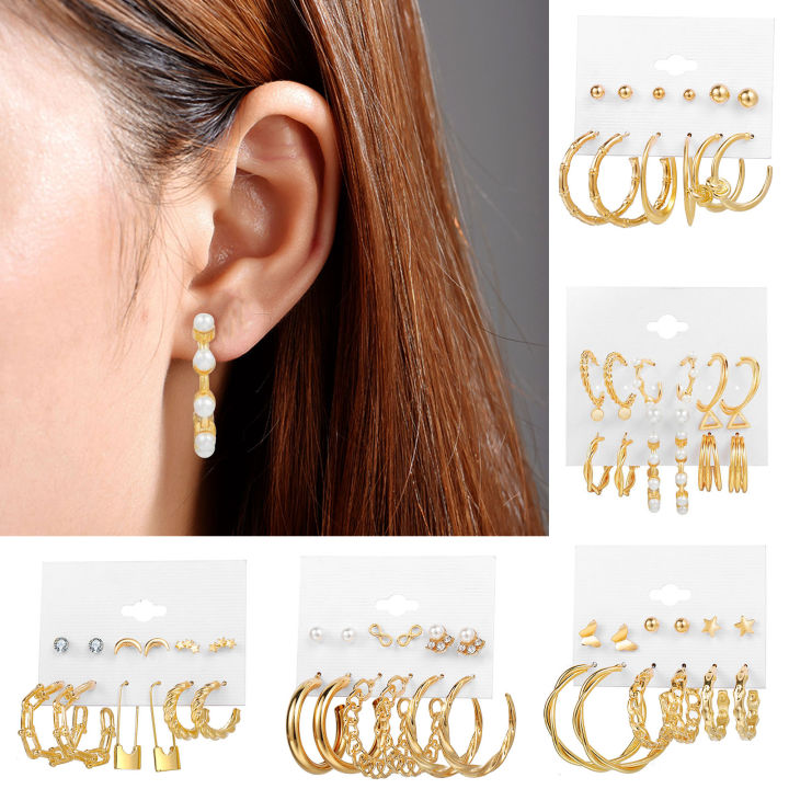 6Pairs Bohemian Flower Ball Hollow Leaf Ear Studs Earrings Set Women Jewelry | Daraz.pk