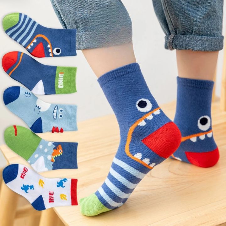 5 Pairs/Lot Spring Autumn Winter Soft Children Cotton Sock Cute Cartoon Dinosaur 1-12 Years Old ...