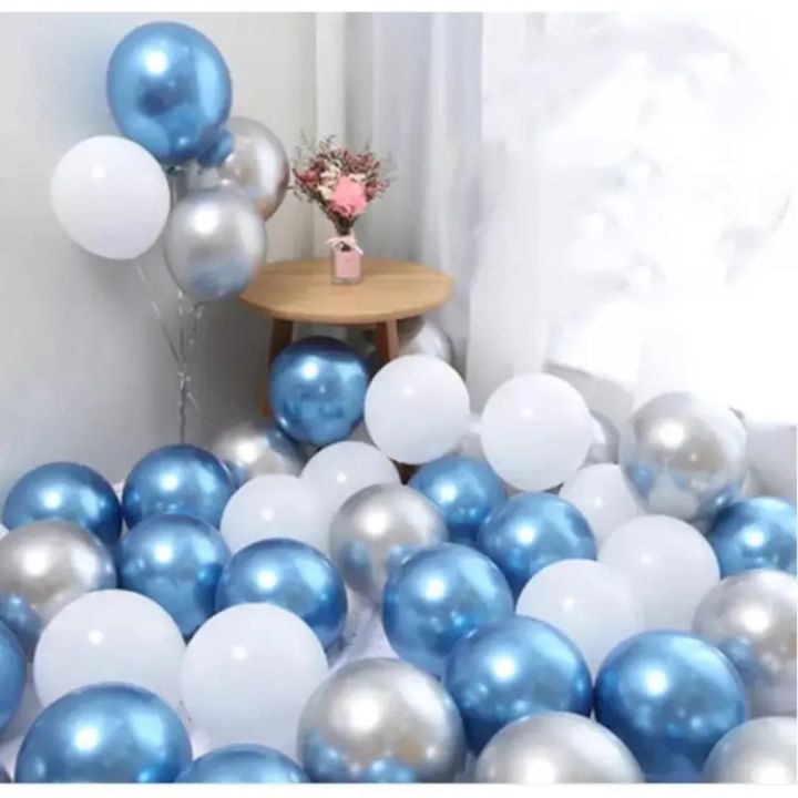 Pack of 30 Large Metallic Shiny Balloons (Blue, Silver balloons ) combo ...