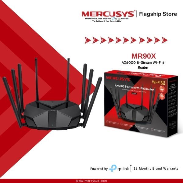 Mercusys Wi-Fi 6 Router MR90X Dual Band Gigabit AX6000 8-Stream Wi-Fi 6 ...