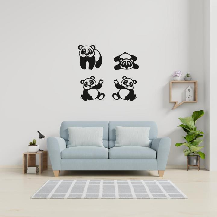 3D Wooden Wall Art 4 Pieces Wooden Panda Room Decoration Pair of Panda ...
