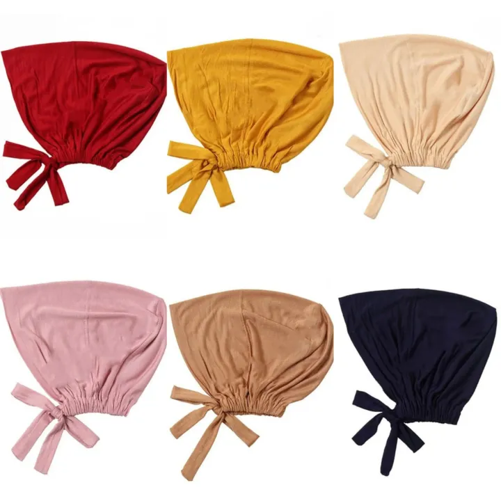 Pack of 6 Tie Hijab Cap - Inner Caps for Hijab for Girls and Women ...