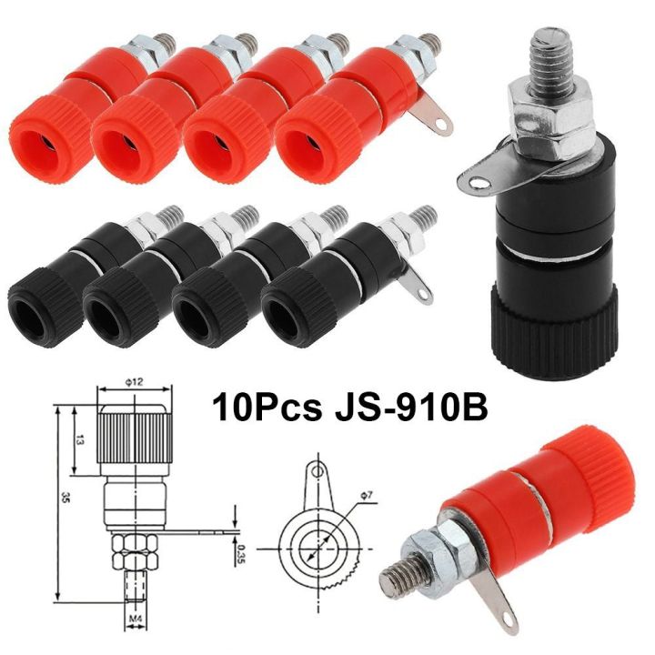 10Pcs Durable JS-910B JS-919 Terminal Wire Connectors Binding Post Female Banana Plugs Black Red ...