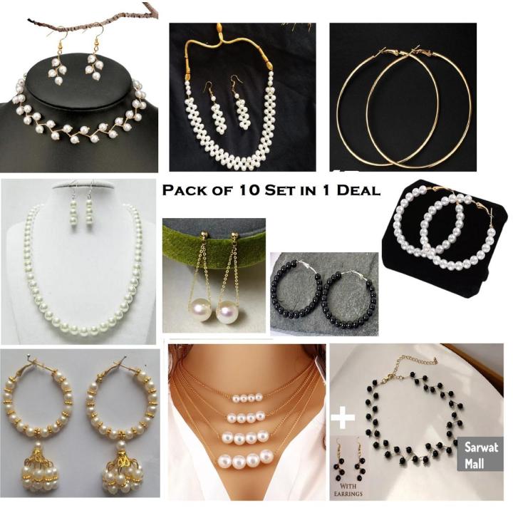 Pack of 10 Set in 01 Deal - New Hot Fashion Jewellery Set Pearl Choker ...