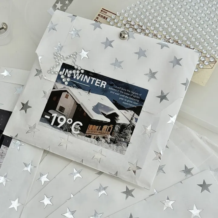 10pc Simple Silver High-End Star Hot Stamping Paper Bag Gift Packaging ...