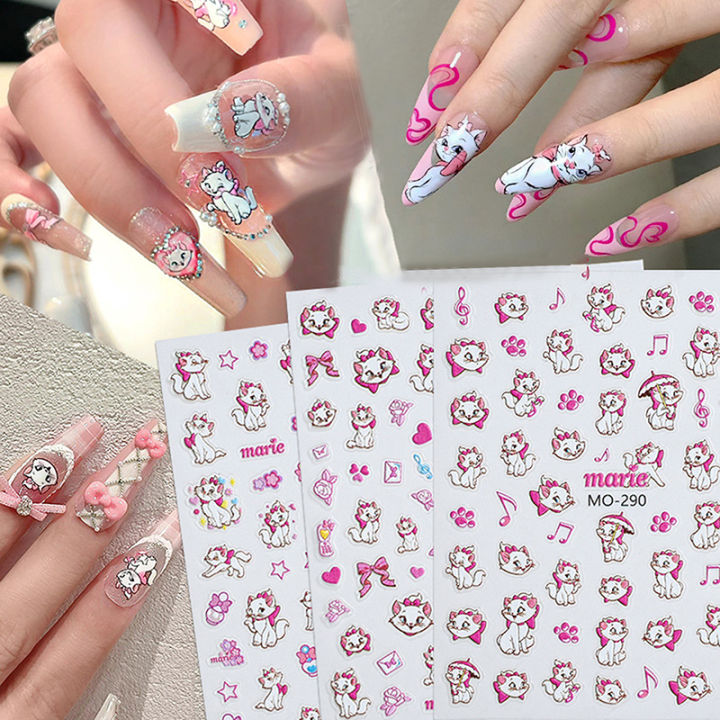 1Sheet Lovely Mary Cat Nail Art Sticker Pink Manicure Sticker 3D Cute ...