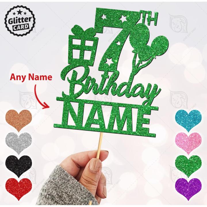 PERSONALISED 7th Birthday Glitter Cake Topper For Party Celebration ...