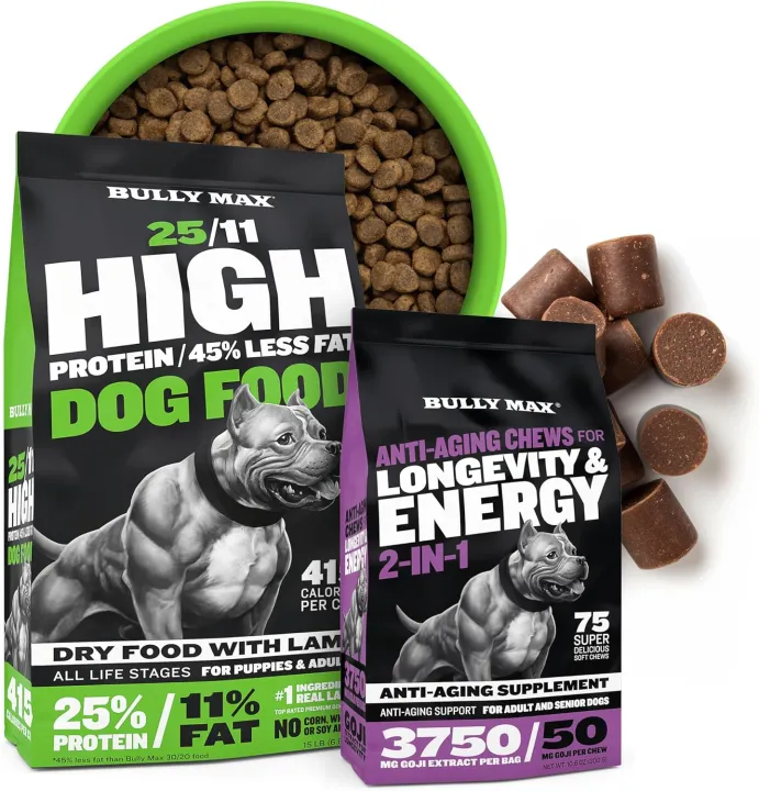 Bully Max High Protein Dry Dog Food (500gm) & Anti-Aging Soft Chews ...