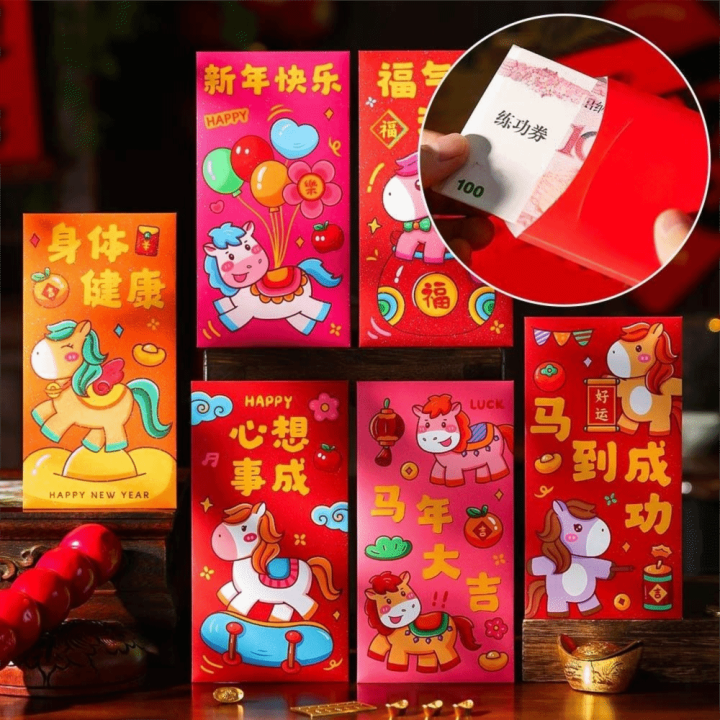 6/12Pcs New Horse Year Red Envelope CNY Spring Festival Packet ...