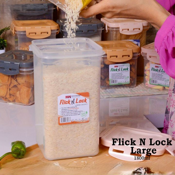 Flick N Lock Airtight Jar – Small (750ml), Medium (1200ml), Large ...