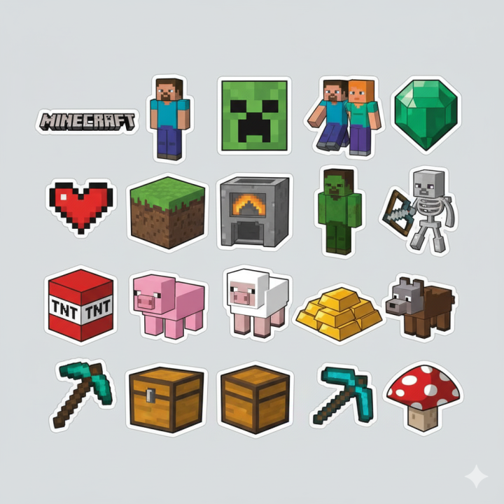 Minecraft Characters & Items Sticker Pack of 20 Minecraft Decals Gaming ...