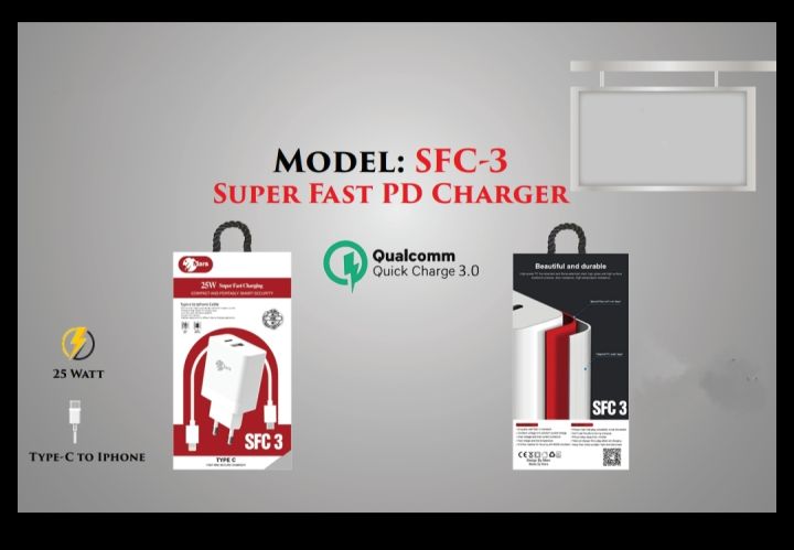 Mars Super fast PD Charger 25 watt type-C to iPhone lightning Qualcomm Quick Charge 3.0 model ...