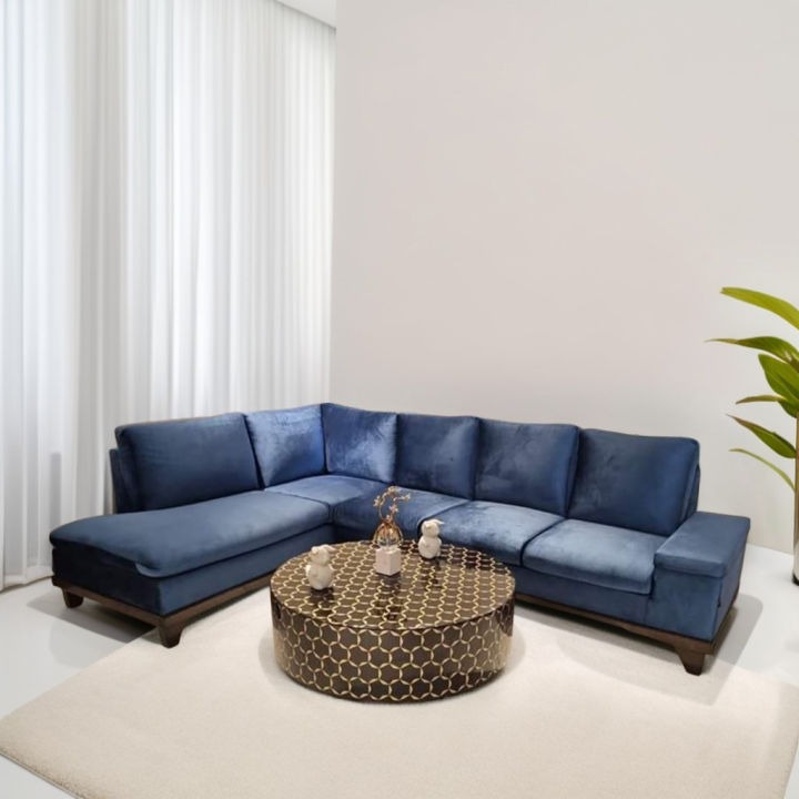 Sultan's furniture L shape Blue velvet Sofa | Daraz.pk