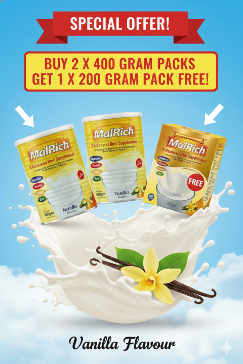 Sale Offer: Buy 2 Get 1 Free, MalRich Balanced Diet Supplement Milk ...