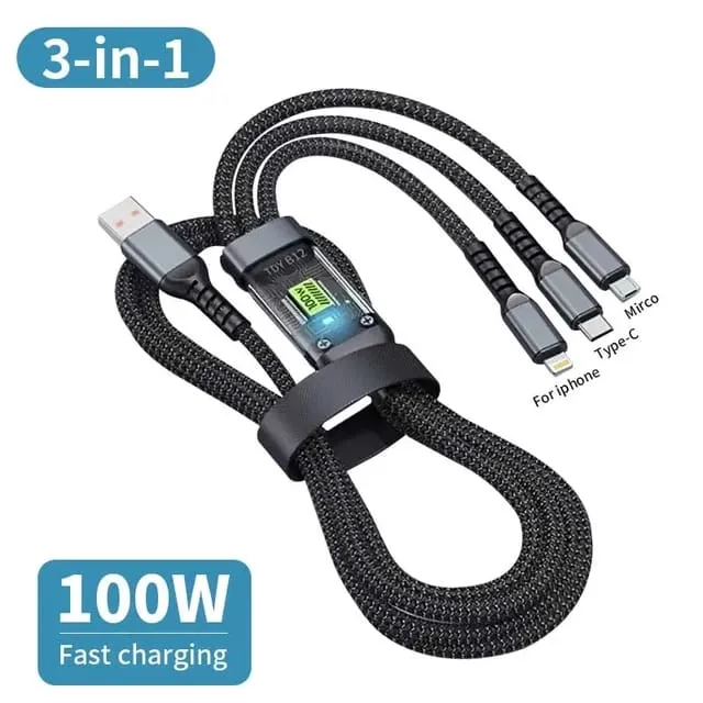 3 in 1 Multi Port USB 100W Cable Fast Charging Charger Cable ...