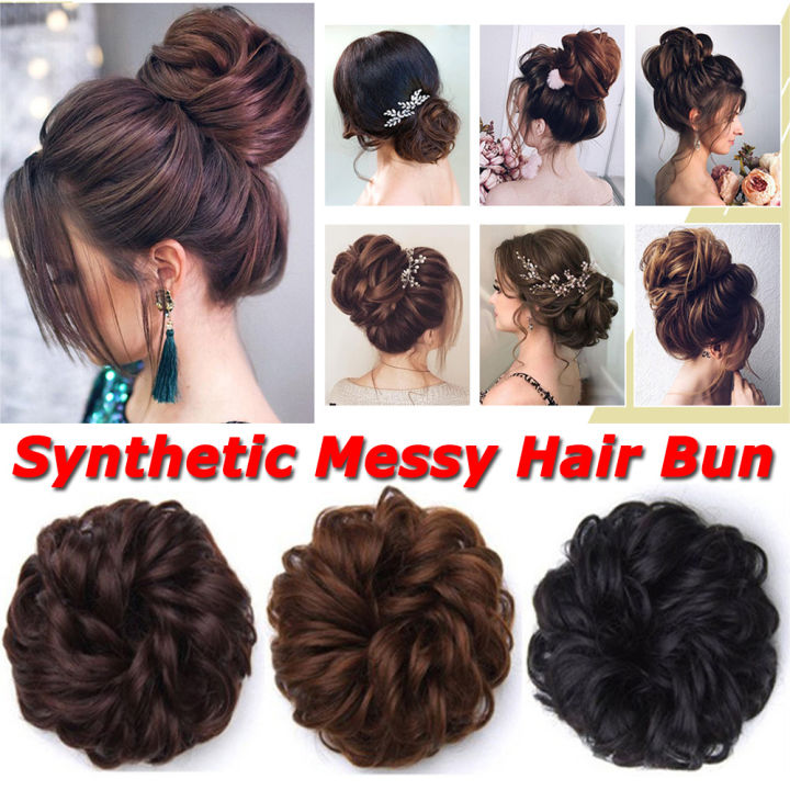 Black Natural Curly Rubber Band Hairpieces Drawstring Messy Hair Donut ...