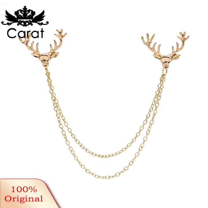 Carat Chain Pin Stylish Antler Lapel Pin with Double Chains for Men ...