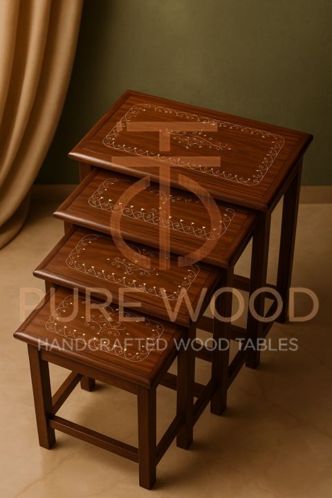 Chinyoti Solid Sheesham Wood Table Set of 4(Coffee table Serving table ...