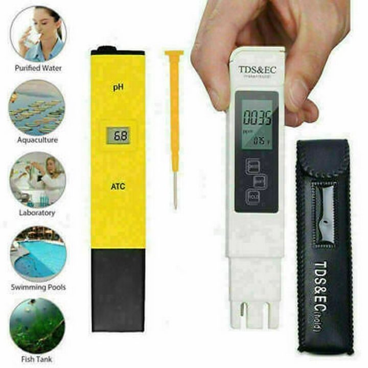 3 in1 TDS+EC+Temp Meter and PH Meter with ATC Digital Accuracy Water ...