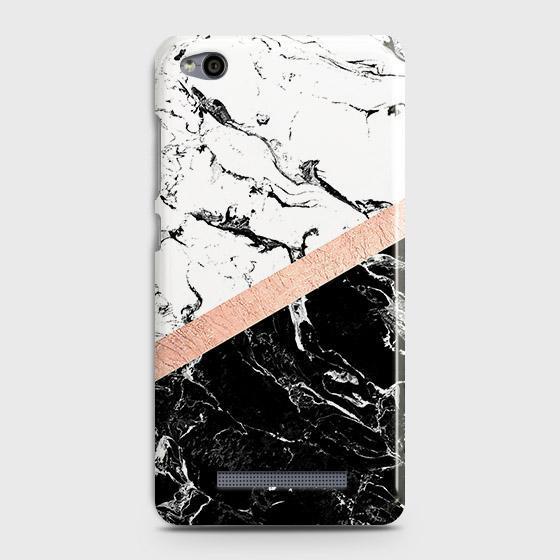 Xiaomi Redmi 4A Cover - Black & White Marble With Chic RoseGold Strip ...