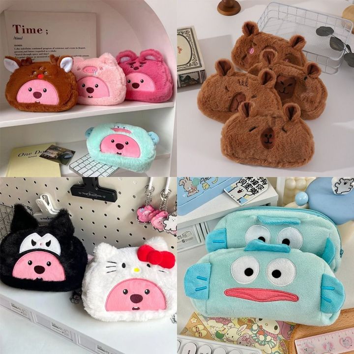 Cartoon Kuromi/Capybara Pen Bag Plush Large Capacity Pen Box Stationery ...