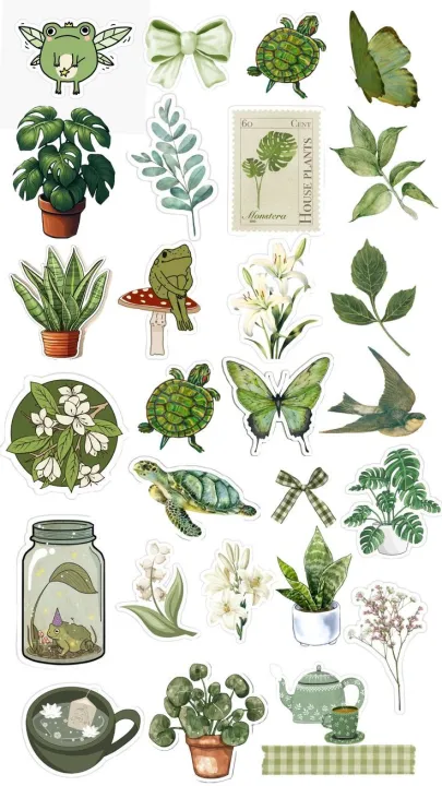 Green Aesthetic Sticker Sheet – (Uncut A6 Size | 15x10cm) | Stickers ...