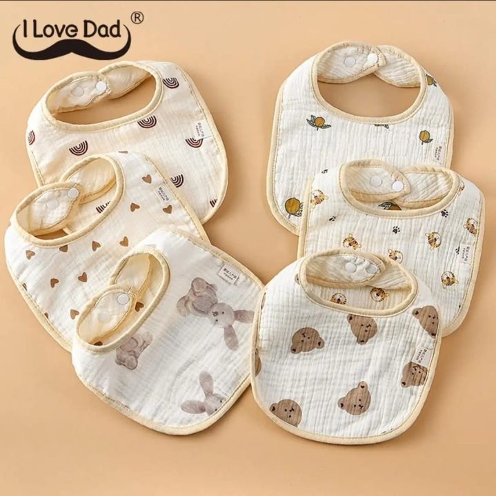 LDM Cute U-shaped Baby Bibs Apron Soft Cotton Gauze Print Infant Saliva ...