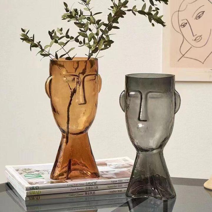 Exquisite Human Face Glass Vase - Modern Abstract Art Flower Vase for ...