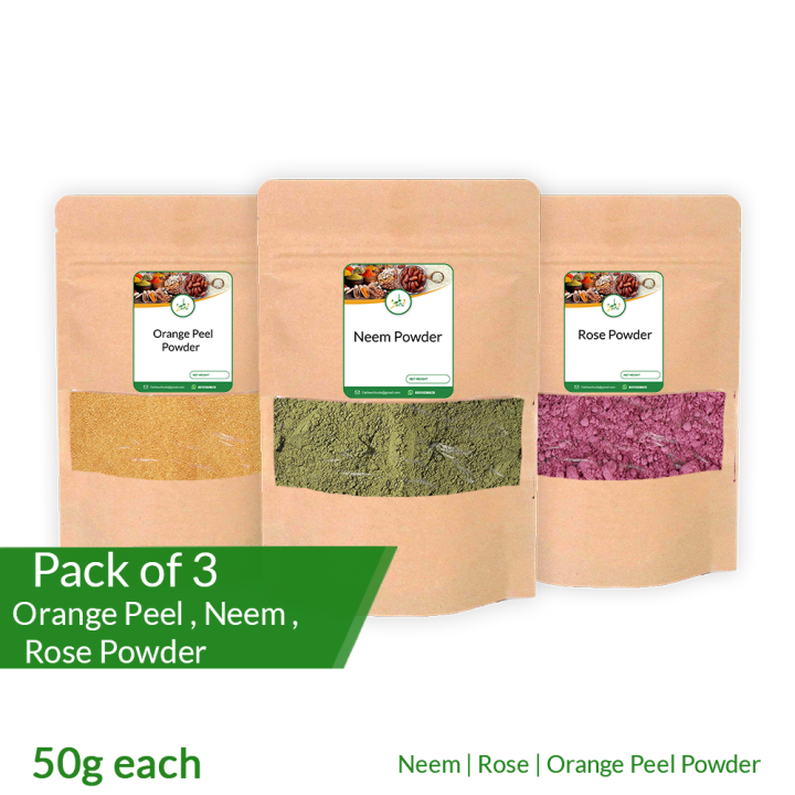 Pack of 3 Neem Powder / Rose Powder / Orange Peel Powder 50g each ...