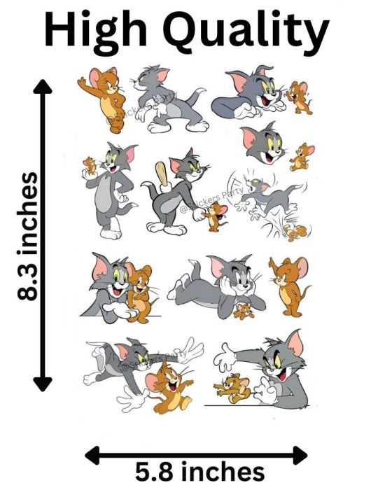 Tom and Jerry Funny Cartoon Sticker Sheet Uncut A5 Size (8.3x5.8 inches ...