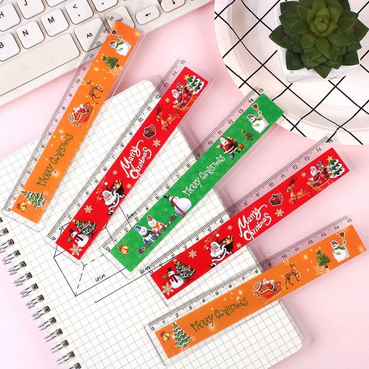 5Pcs Kawaii Santa Claus 15CM Plastic Straight Ruler Measure Study ...