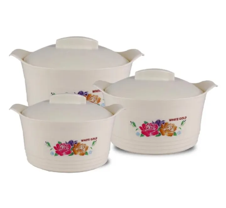 Peacock White Gold Hot Pot 3 Pieces Set Insulated Food Warmer or Cooler White Hot Pot Set | Daraz.pk