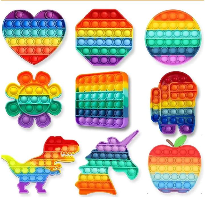 Pack Of 2 Multicolor Rainbow Pop-it Silicon Stress Relief Pop-it For ...