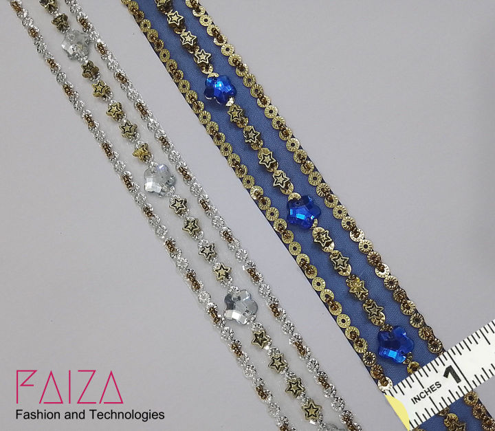 1 Yard/Gaz Royal Golden Star with Stone, Sequin, Sitara, Crystal, and ...