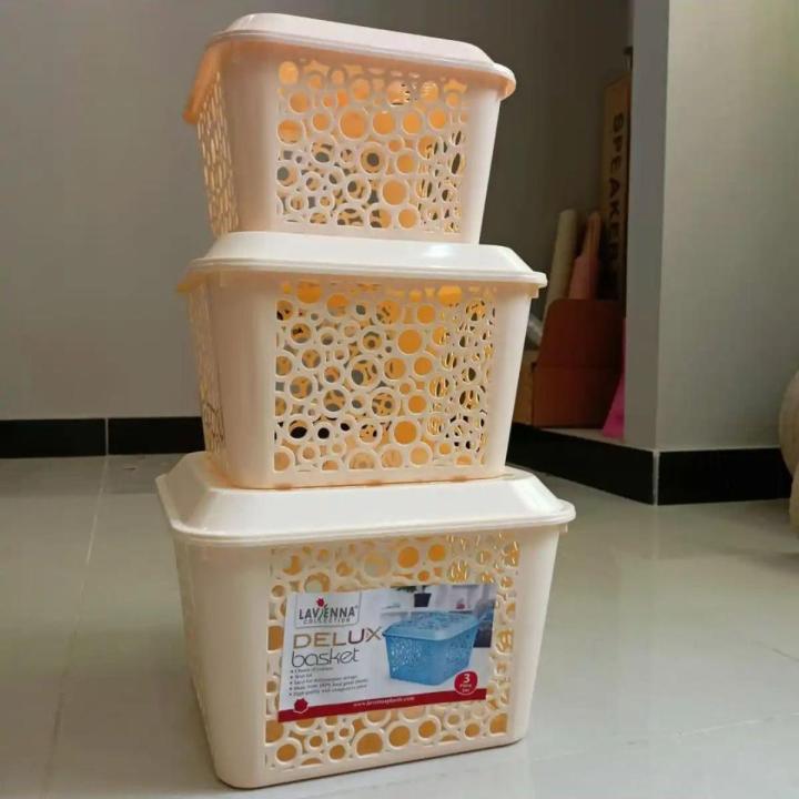 Set of 3 piece Cloth or Vegetable (Sabzi) Plastic Tokri Basket with Lid ...