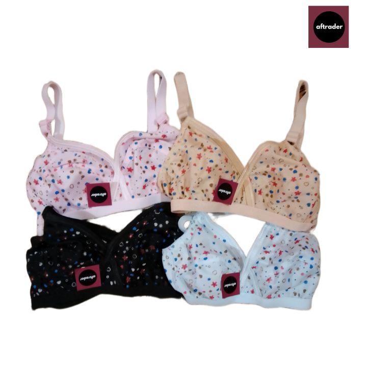 Pack of 4 Printed Jersey Bras for Women and Girls, Non Padded, Soft ...