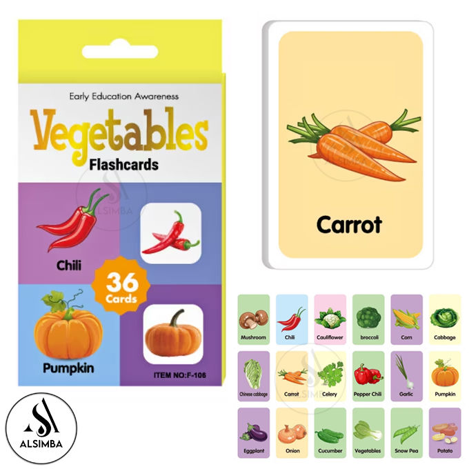 Vegetables Flash Cards Set For Kids – Early Educational 36 Pcs flash ...